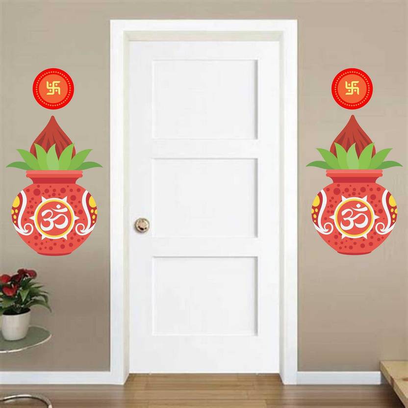 GLOBAL GRAPHICS 50 cm Sathiya kalash and shbh labh wall sticker ...
