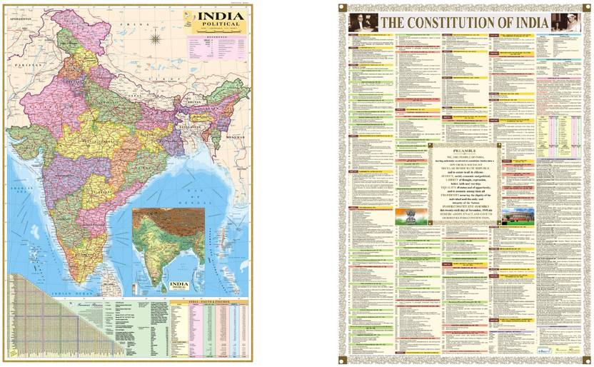 INDIA MAP & CONSTITUTION CHART OF INDIA (PACK OF 2) Both Chart/Map Size : 100x70 CM (40"x28 ...