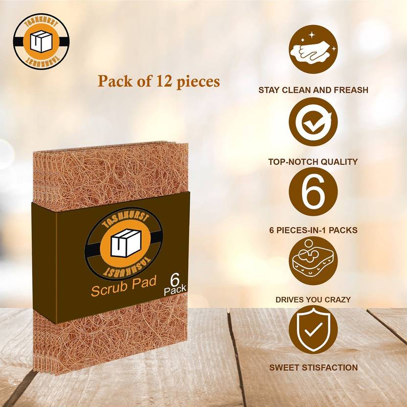 TASHKURST Coconut Coir Dish Scrub Pads | Coir Scrubber for dishes and ...