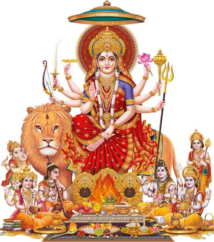 god & god's 48 cm Sherawali Mata Rani Wall Sticker Self Adhesive ...