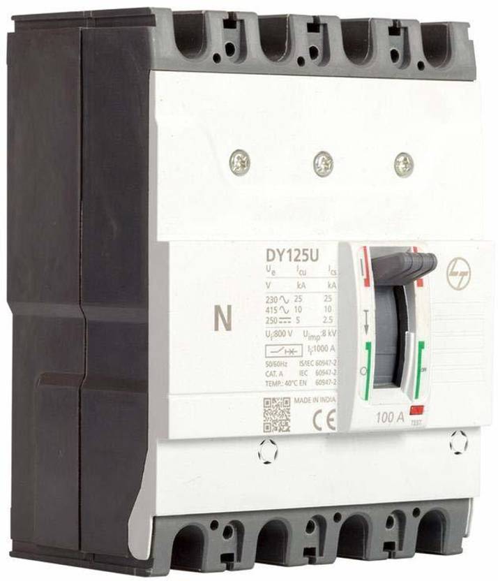 L&T 100 Amps 4 Pole MCCB 10 kA DY 125U Model (AC : 415V ; DC 250V) with ...