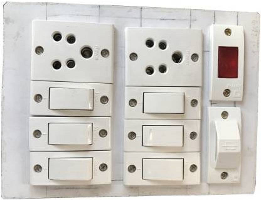 Zodias 6 Nos Switch, 2 Nos Socket, 1 Nos Indicator & 1 Nos Fuse White ...