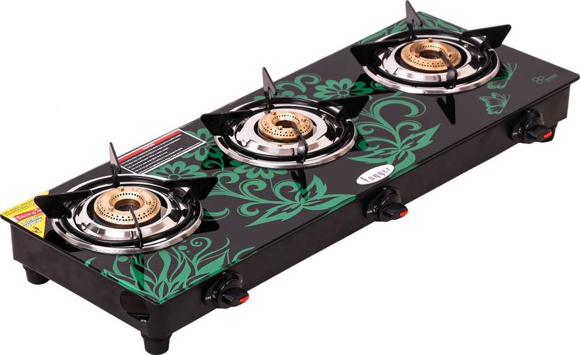 Fogger Stainless Steel Body with Toughened Glass Top 3 Tri Pin Burner ...