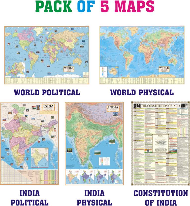 INDIAN CONSTITUTION , INDIA & WORLD (POLITICAL & PHYSICAL MAP) : PACK ...