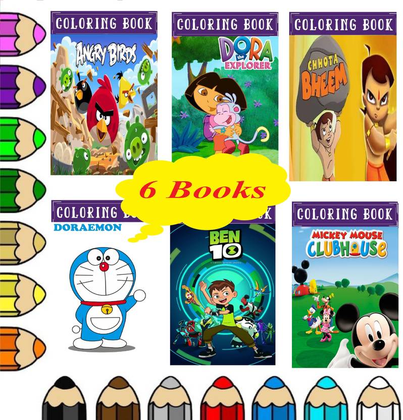 Cartoon Characters Colouring Books for Kids (Pack of 6) : Children ...