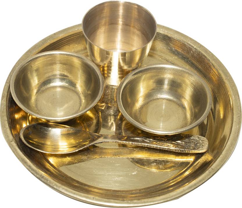 FULLY Brass Pooja Aarti Thali for Home Temple with 2 Katori 1 Glass and ...