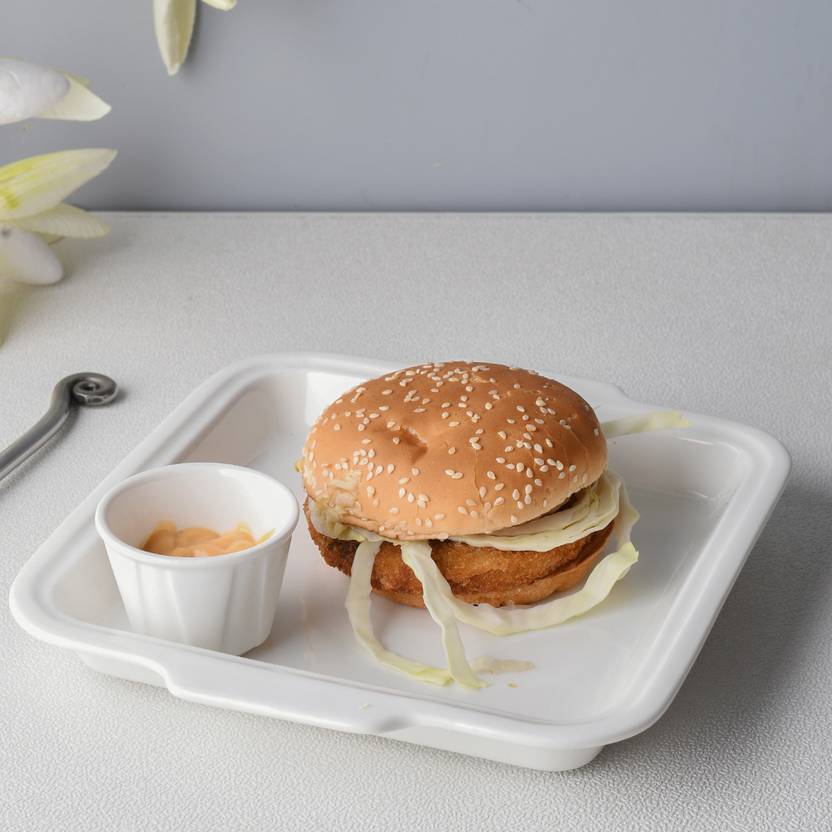 Ariane Fine Porcelain Burger Plate with Dip Bowl, White, Snacks Pasta ...