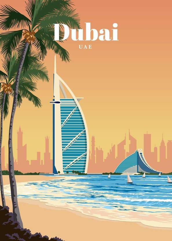 Dubai Poster - UAE Travel Wall Sticker (300GSM Premium Matte Finish Art ...