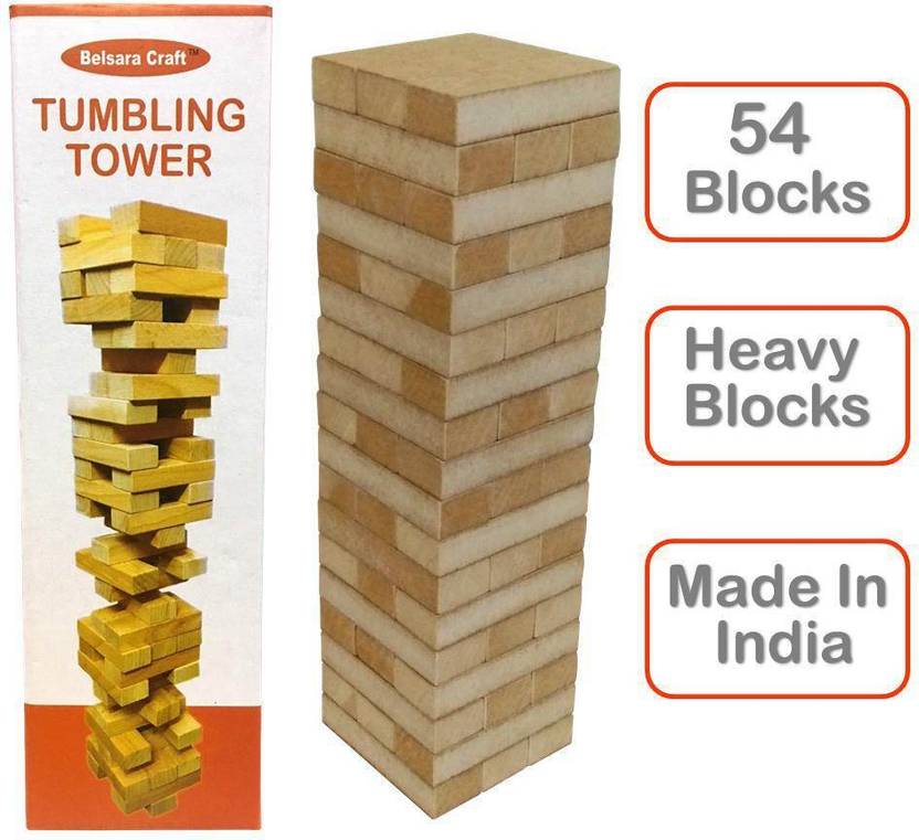 Belsara Craft Wooden Blocks Stacking Tumbling Tower Game (Brown ...