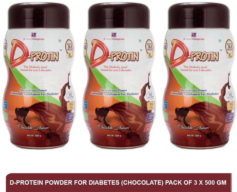 D-Protin Powder for Diabetes(chocolate) (pack of 3)500g Nutrition Bars ...