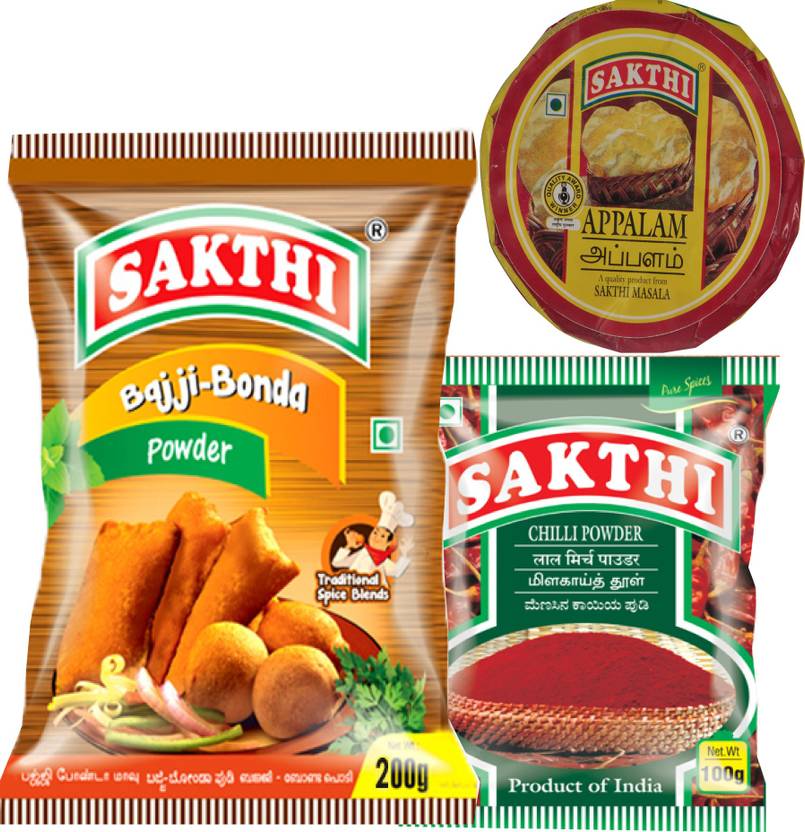 Sakthi Spices Bajji bonda powder 200g+ Chilli powder100g+ Appalam 100g ...