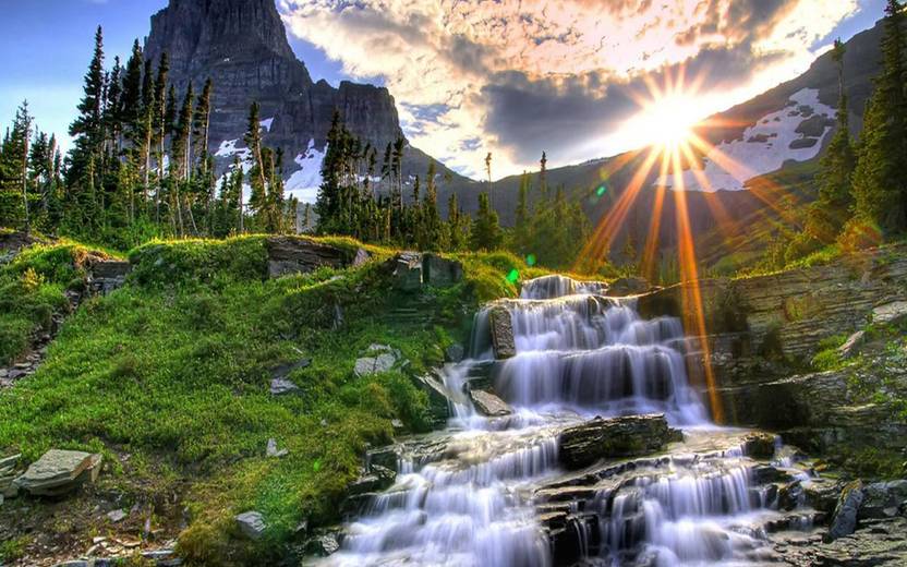 Nature Sunrise with Waterfall Poster|Wall Art Poster|Attractive Wall ...