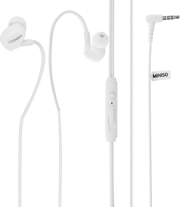 MINISO Earhook In-Ear Headphones With Microphone, White Wired Headset ...