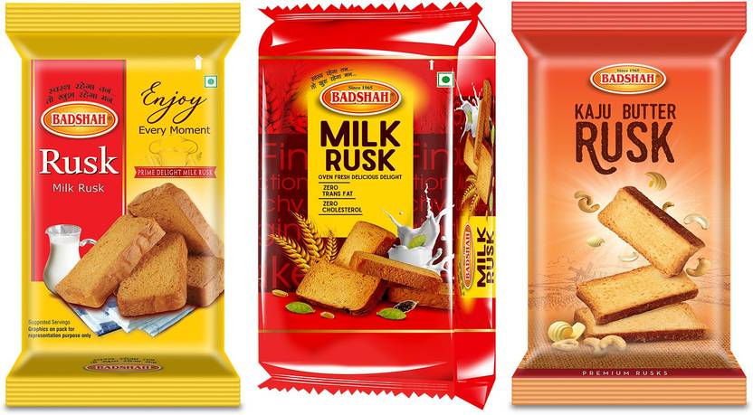 BADSHAH MILK RUSK Pack of 3 Rusks- Milk Rusk(300g each),Kaju Rusk ...