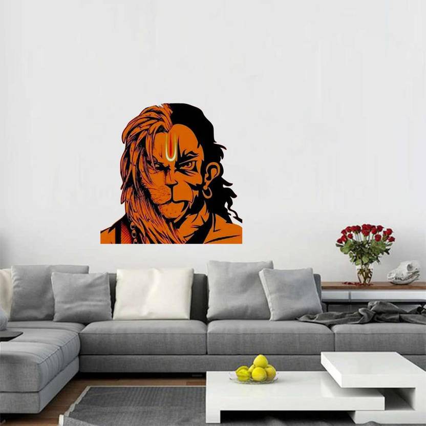 GLOBAL GRAPHICS 48 cm The lord Angry Hanuman ji Pose With kesari color ...