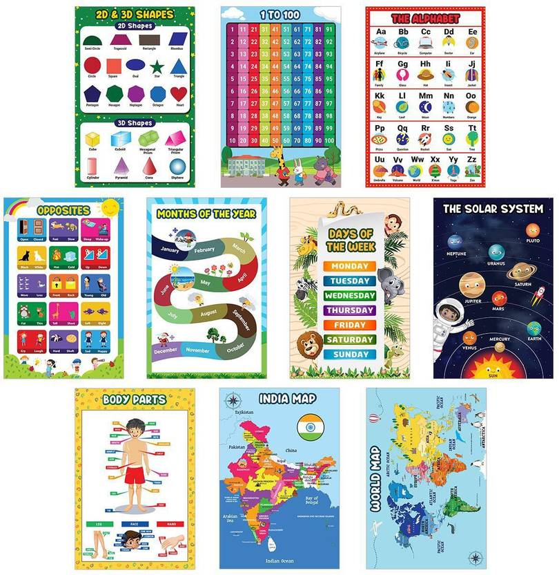 kids educational posters - Charts for Kids Learning - Preschool Kids ...