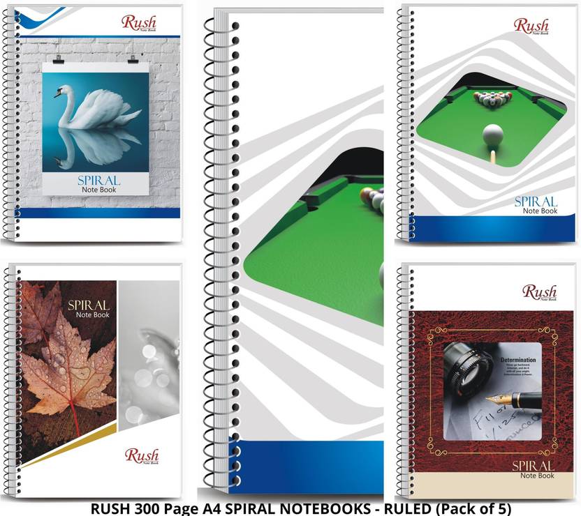 Rush 300 Pages Spiral register Ruled A4 Size Notebook (Pack of 5 ...