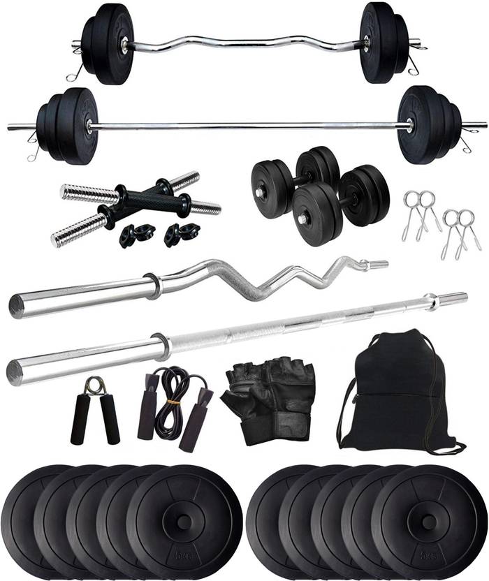 STARX 50 kg PVC 50KG Weight Plates with 3Ft Curl Rod and 5Ft Straight ...