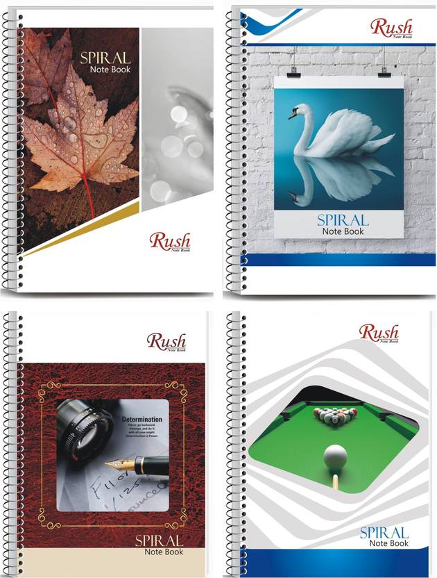 Rush ROUGH NOTEBOOK Spiral | 300 White Pages | Pack of 4 | Ruled A4 ...