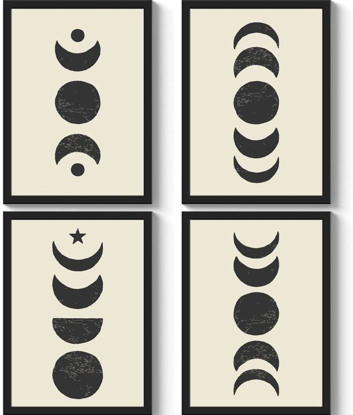 GS Decor Set of 4 Moon & Stars Phases BW Wall Painting | Wall Decor ...