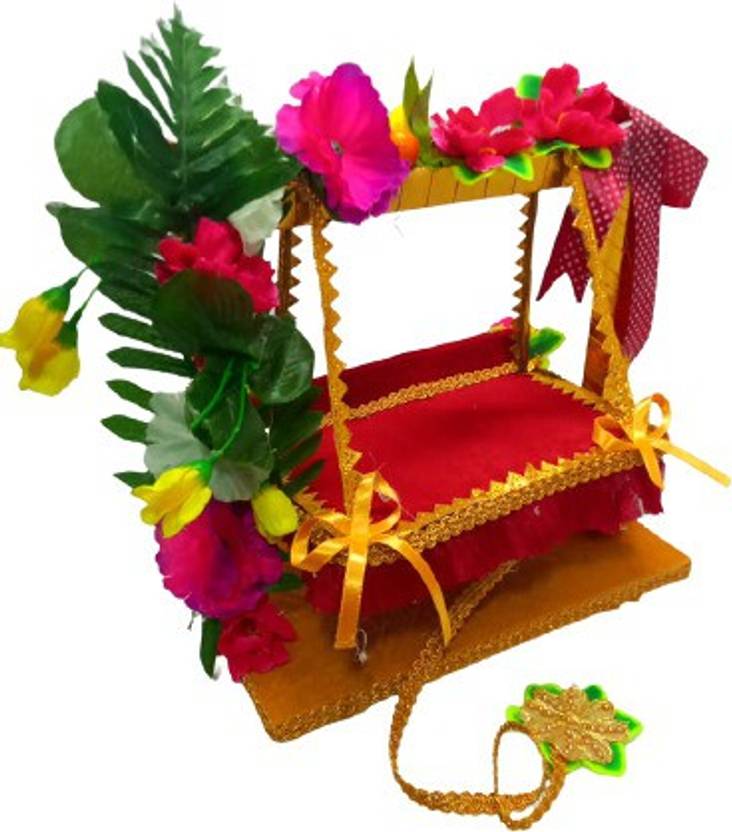 Kanha Laddu Gopal Janmashtami Special WOODEN FLOWER Design Jhula Size ...