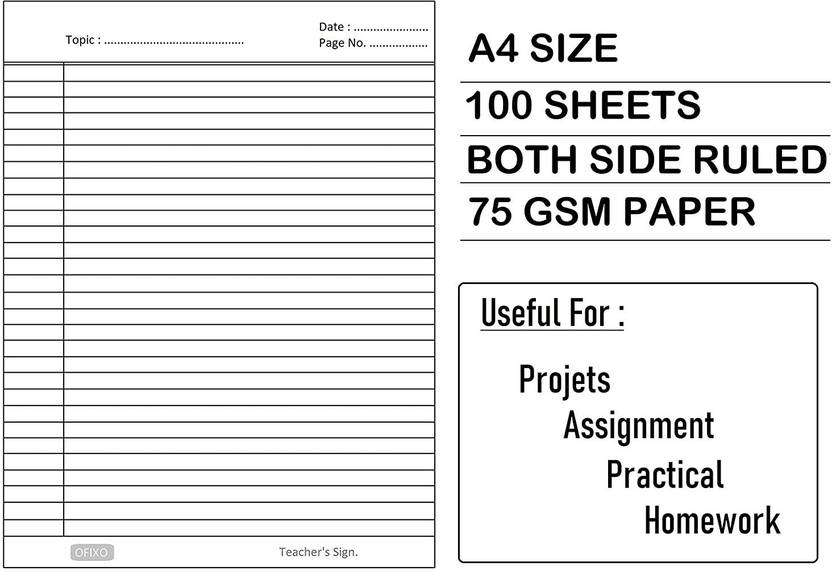 Flipkart.com | OFIXO A4 Size Both Side Ruled Sheet for Project YES A4 ...