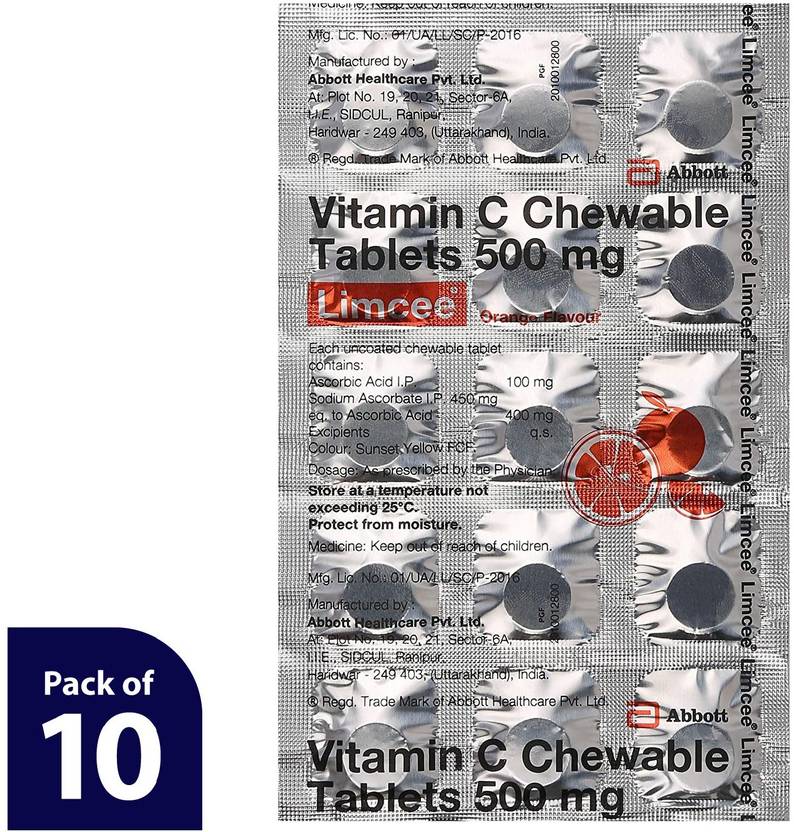 Limcee Vitamin C 500mg Chewable Tablets Price in India - Buy Limcee ...
