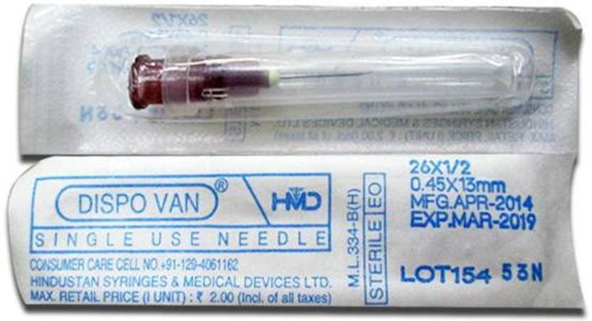 DISPOVAN Needle single use 26G X 1/2 (0.45X13mm) (pack of 100 needle ...