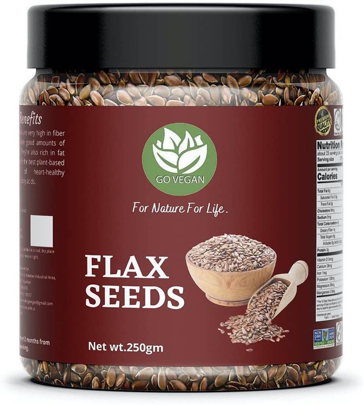 go vegan Flax Seeds 250g - Fibre Rich Alsi Seeds, Raw Flax Seeds [Jar ...