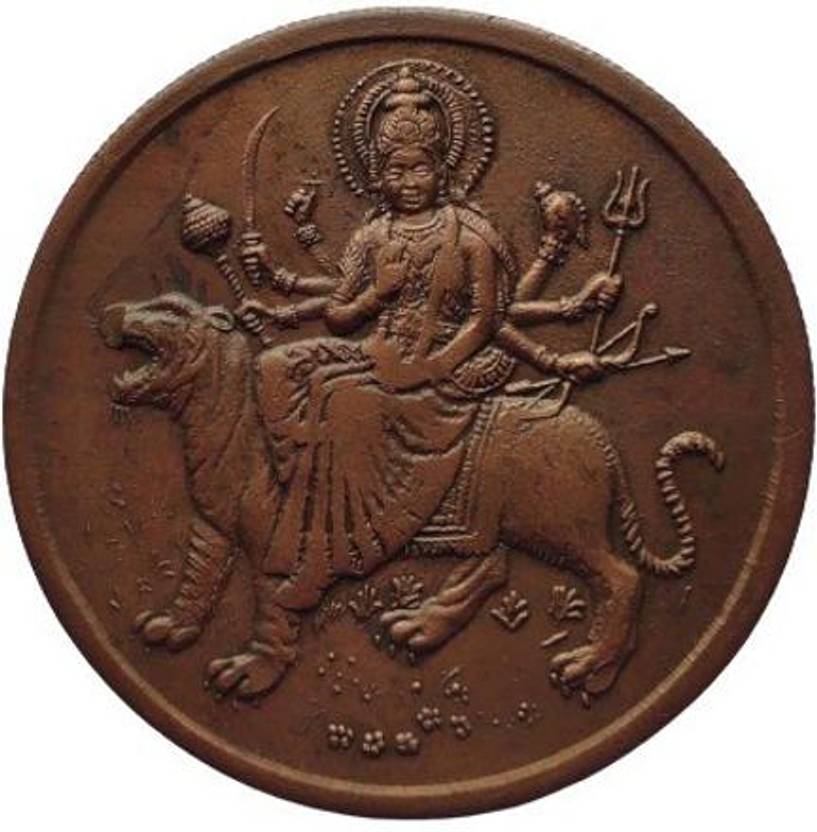 COINS WORLD UK ONE ANNA MAA DURGA 50 GRAMS BIG SIZE COPPER TOKEN ...