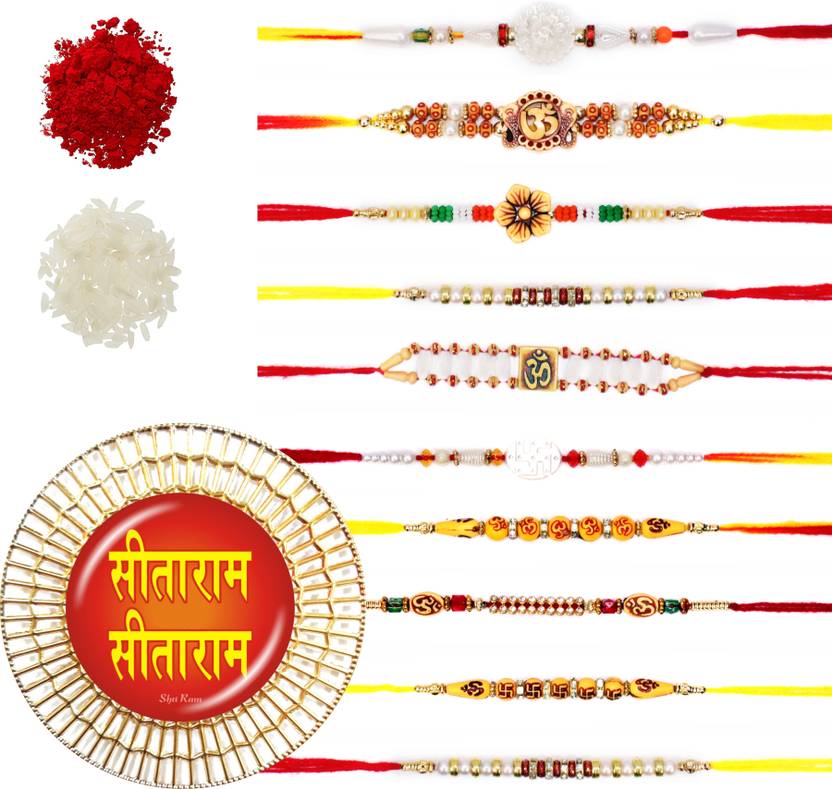 SRC Creations Designer Rakhi Set of 10 pcs. with 10 pcs Sita Ram Sohn ...