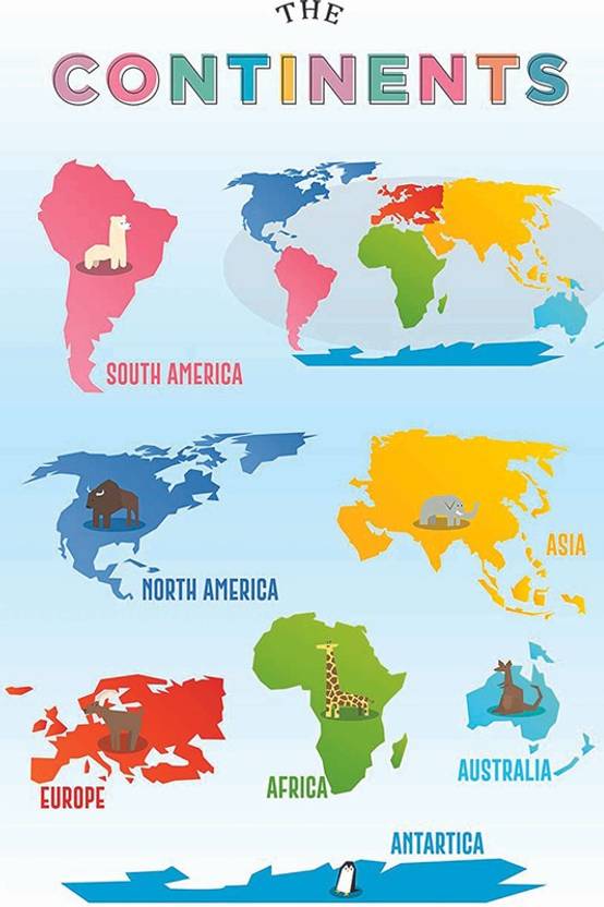 Continents Poster|Educational Poster for kids|Interior Wall Poster ...