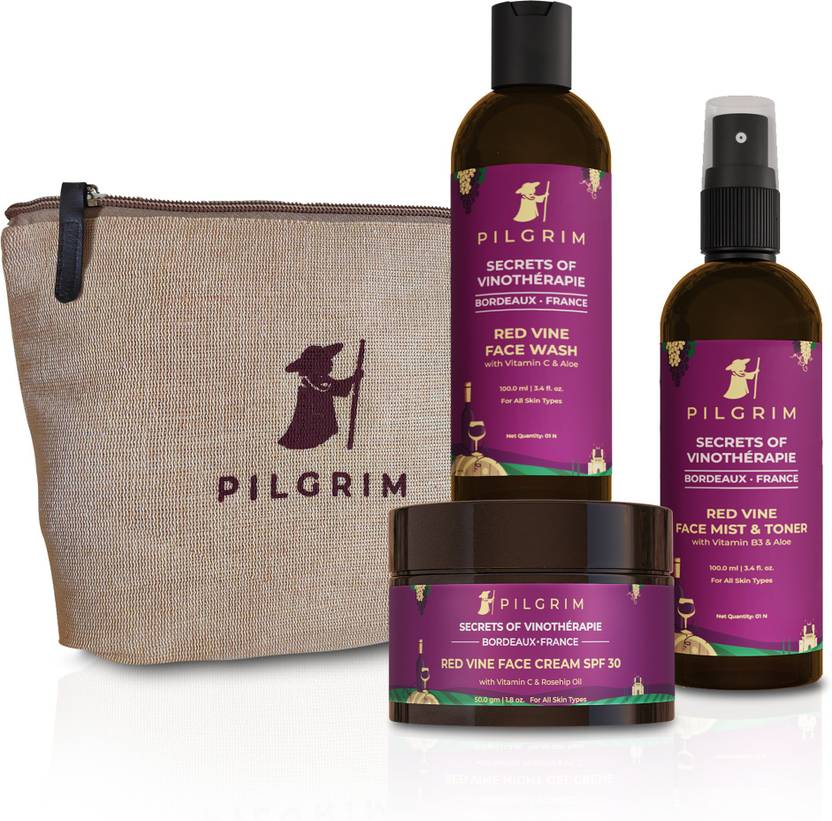 Pilgrim Red Vine Radiant Skin Combo Kit with Jute Bag | Anti-Ageing, De ...