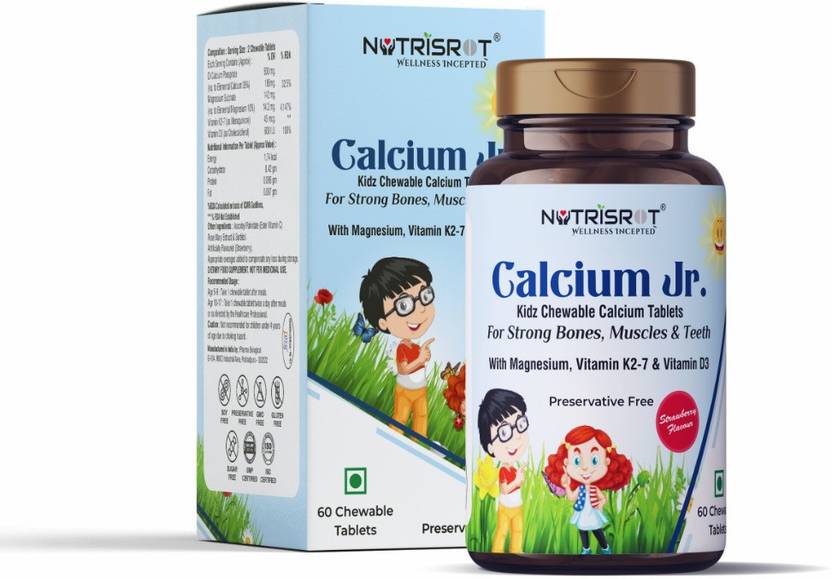 Nutrisrot Calcium Jr. Calcium(200 Mg) & Vitamin D3, K2-K7 Chewable ...