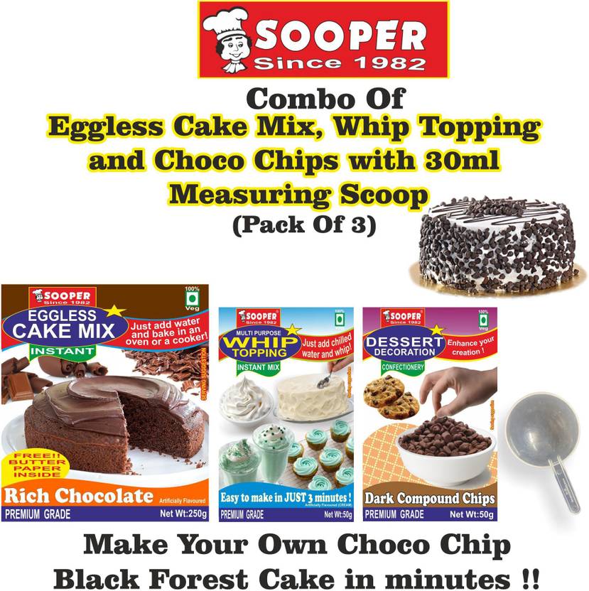 SOOPER CHOCOLATE CAKE MIX 250g + VANILLA WHIPPING CREAM 50g+ CHOCO ...
