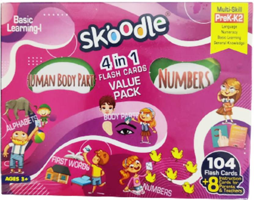 SKOODLE 104 Reusable And Rounded Flash Cards Value Pack 4 in 1 for kids ...