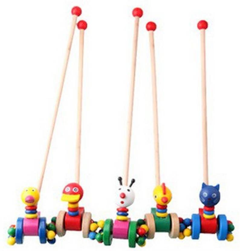Fusine New Wooden Push & Pull Along Toy Animal with Stick. Toddler ...