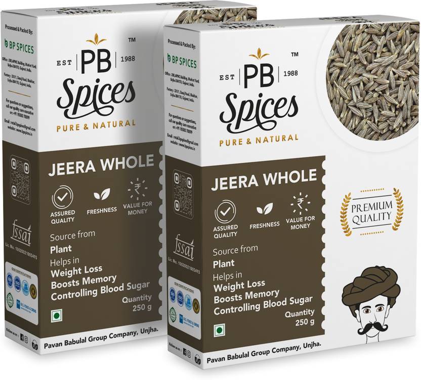 PB Spices - Jeera Whole (Cumin Seed, Jiru) | 500g (250g x 2) | Sortex ...