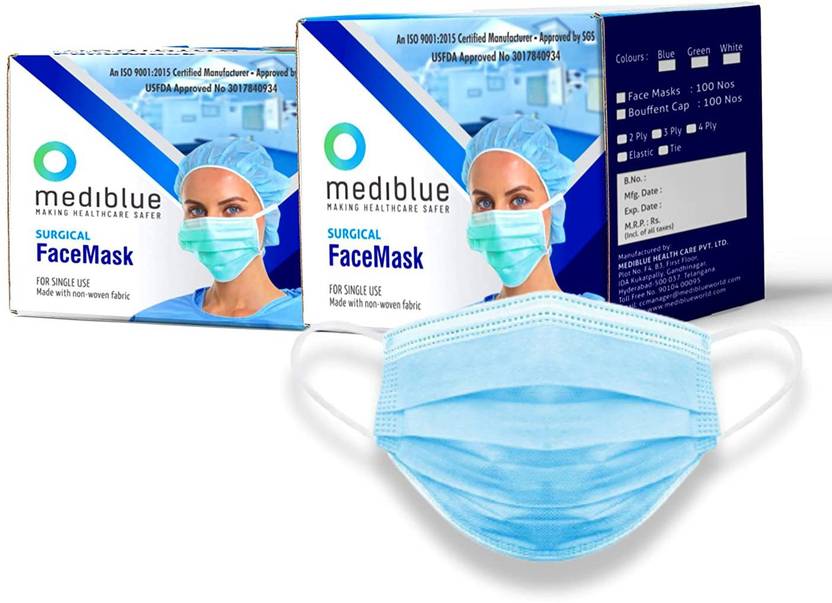 MEDIBLUE ISO Certified 100 Units Disposable 3 Ply Pharmaceutical ...