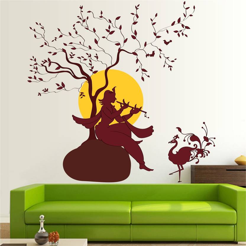 CAVE ART Lord Krishna – With Flute – Tree – Sun – Peacock - Decorative ...