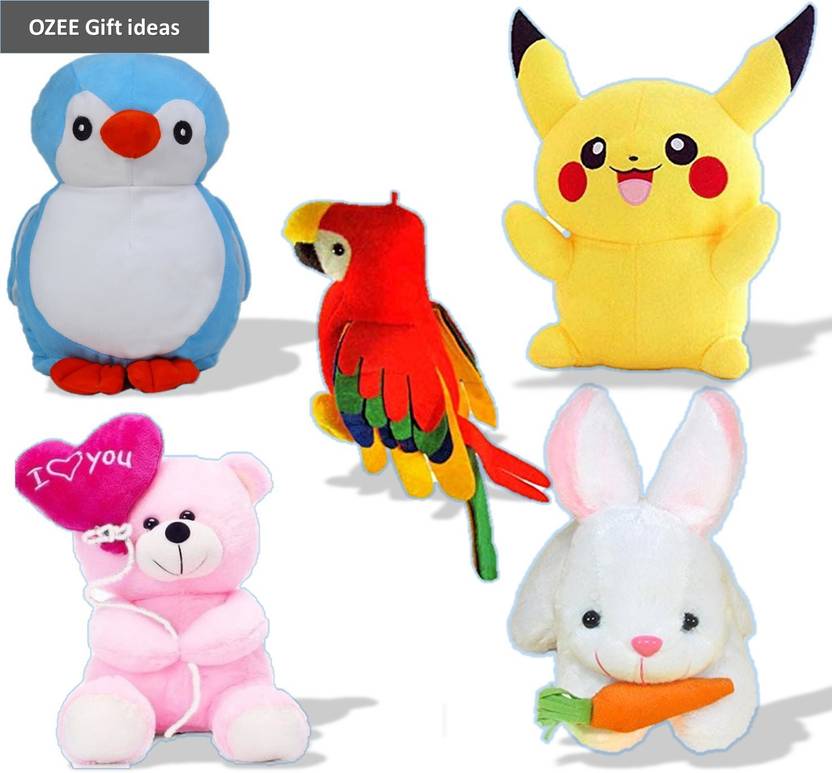 OZEE Budget Combo Of 5 (Penguin, Balloon Teddy, Pikachu, Rabbit and ...