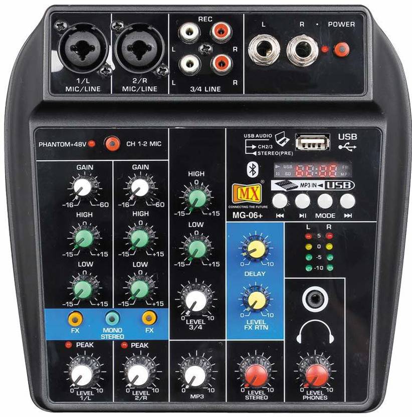 MX 06+ 4 Channels Audio Mixer Sound Mixing Console with Bluetooth USB ...