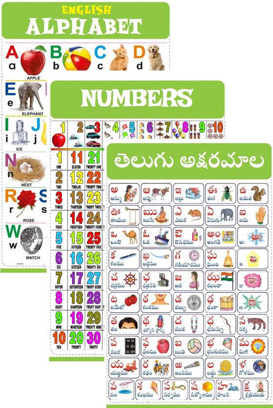 Telugu Chart for Kids (19x26 Inch) Mega Size (3 Charts ) - Laminated ...