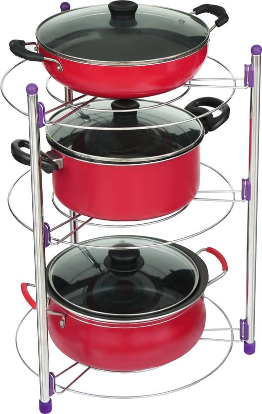 Kurtzy Utensil Kitchen Rack Steel Pan and Pot Rack Tawa Holder Dish ...