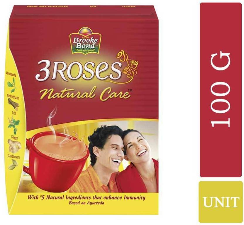 Brooke Bond 3 ROSES NATURAL CARE 100 GM pack Tea Pouch Price in India ...