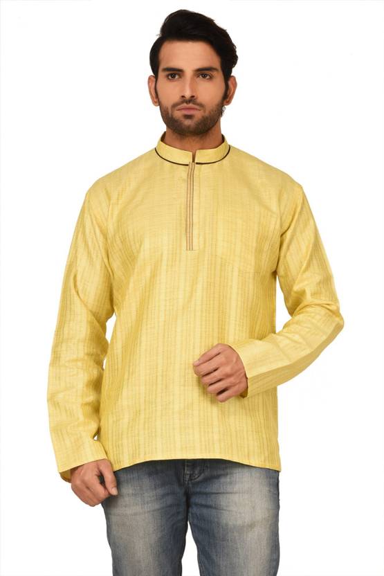 Rene Men Woven Design Straight Kurta - Buy Yellow Rene Men Woven Design ...