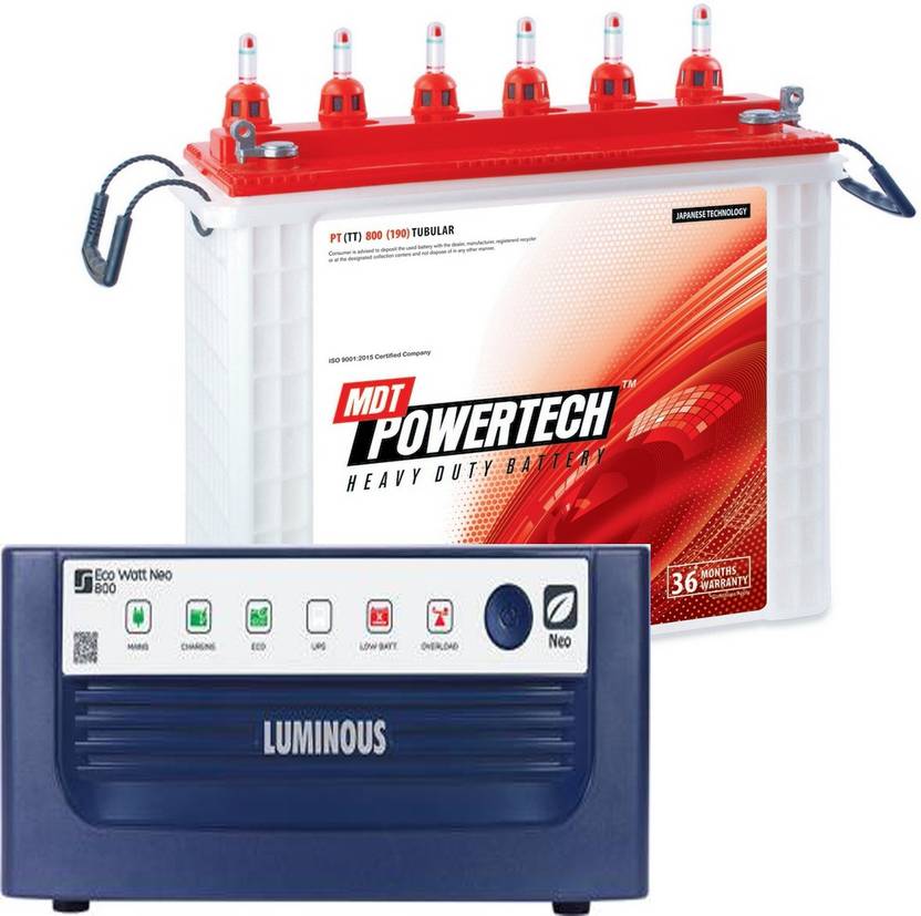 POWER TECH PT 800+Luminous Eco Watt Neo 800 Tubular Inverter Battery Price in India - Buy POWER ...