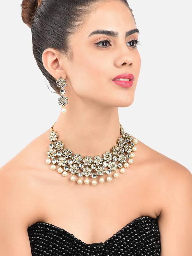 Zaveri Pearls Zinc Gold Plated Gold White Jewellery Set Price In India