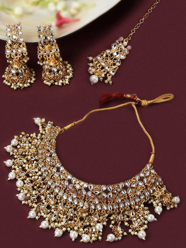 Zaveri Pearls Zinc Gold Plated Gold White Jewellery Set Price In India