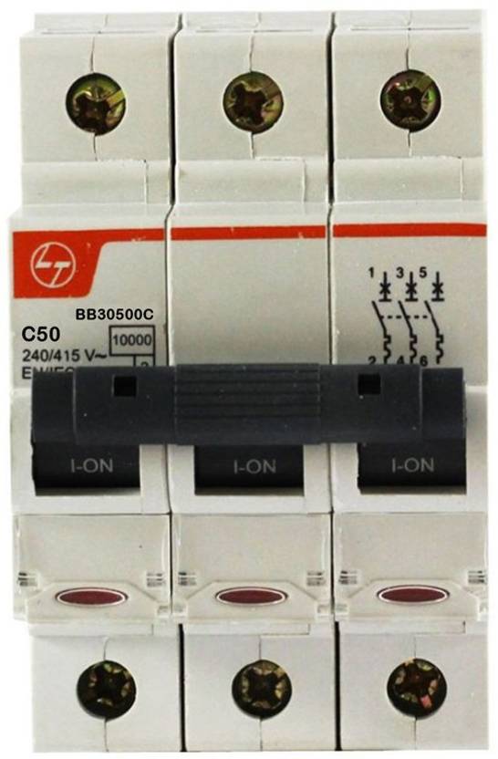 L&T 50A Three Pole 10KA C Curve Miniature Circuit Breaker ISI Mark MCB ...